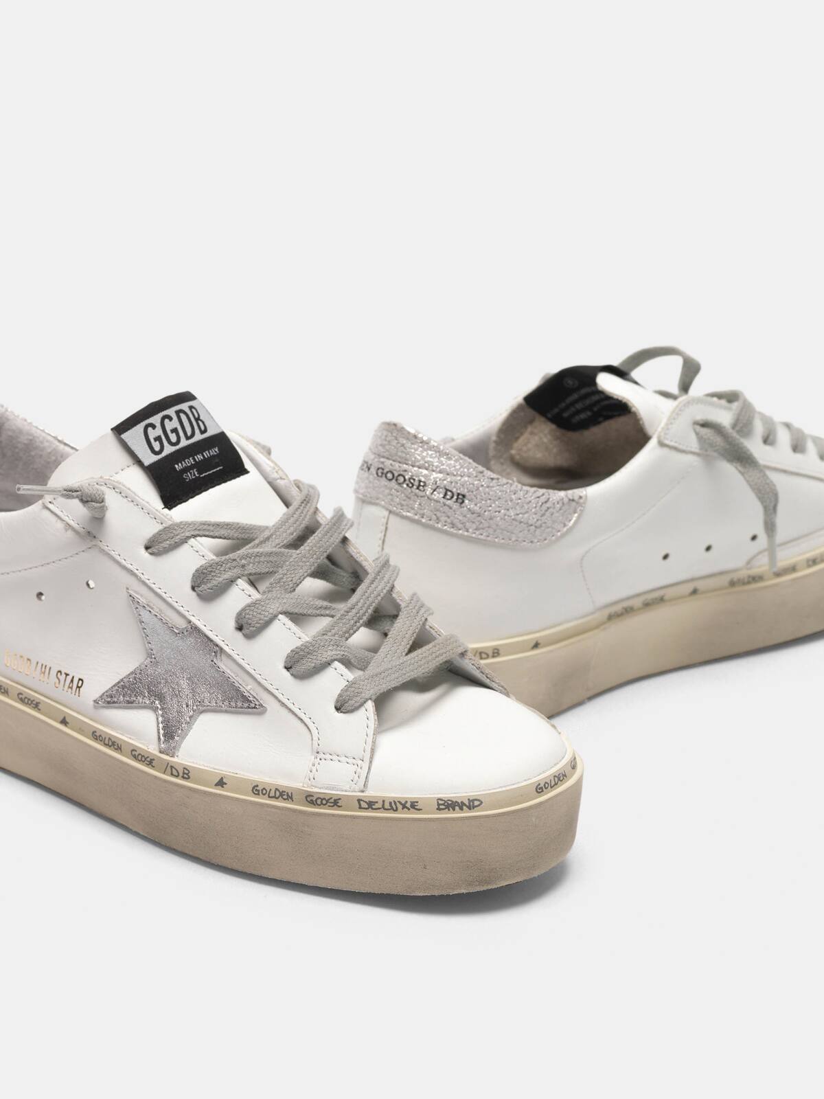 Hi Star sneakers with star and heel tab in metallic silver | Golden ...