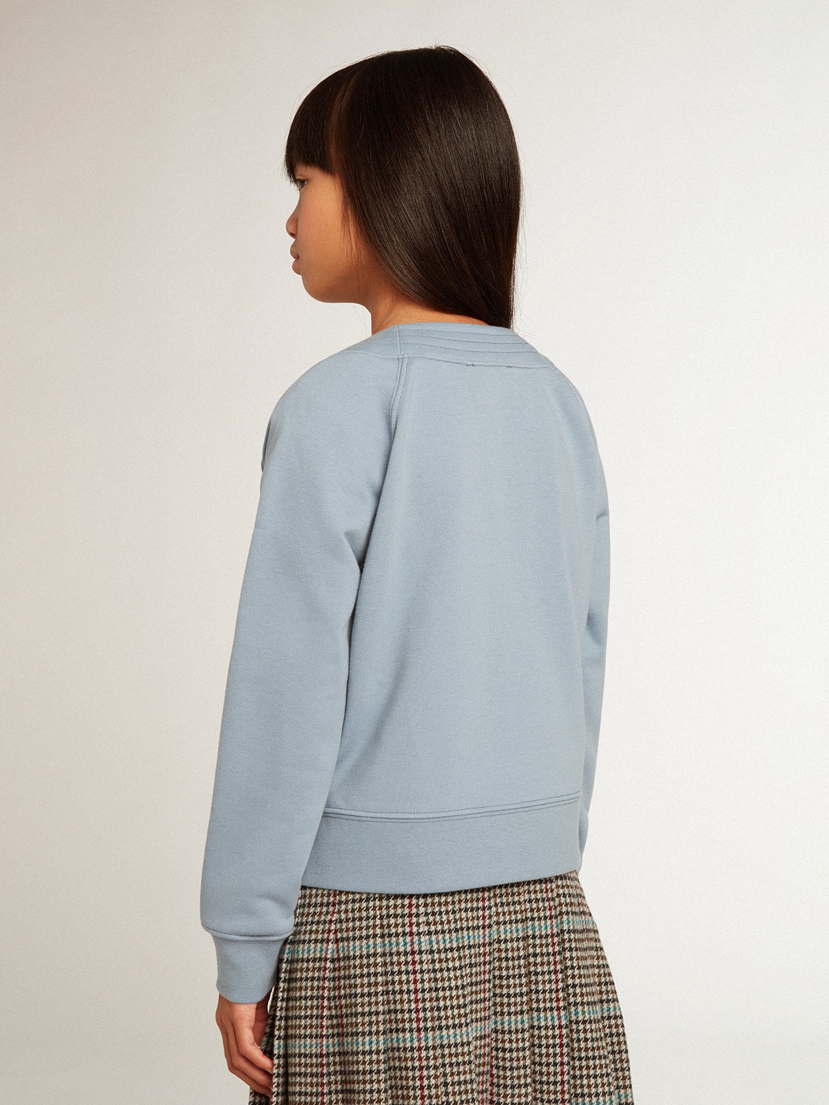 Girls’ light blue cotton cardigan with beaded lettering | Golden Goose