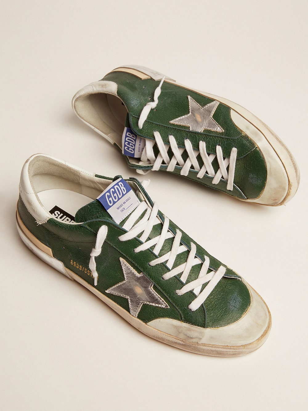 Men's Super-Star in green leather and multifoxing | Golden Goose