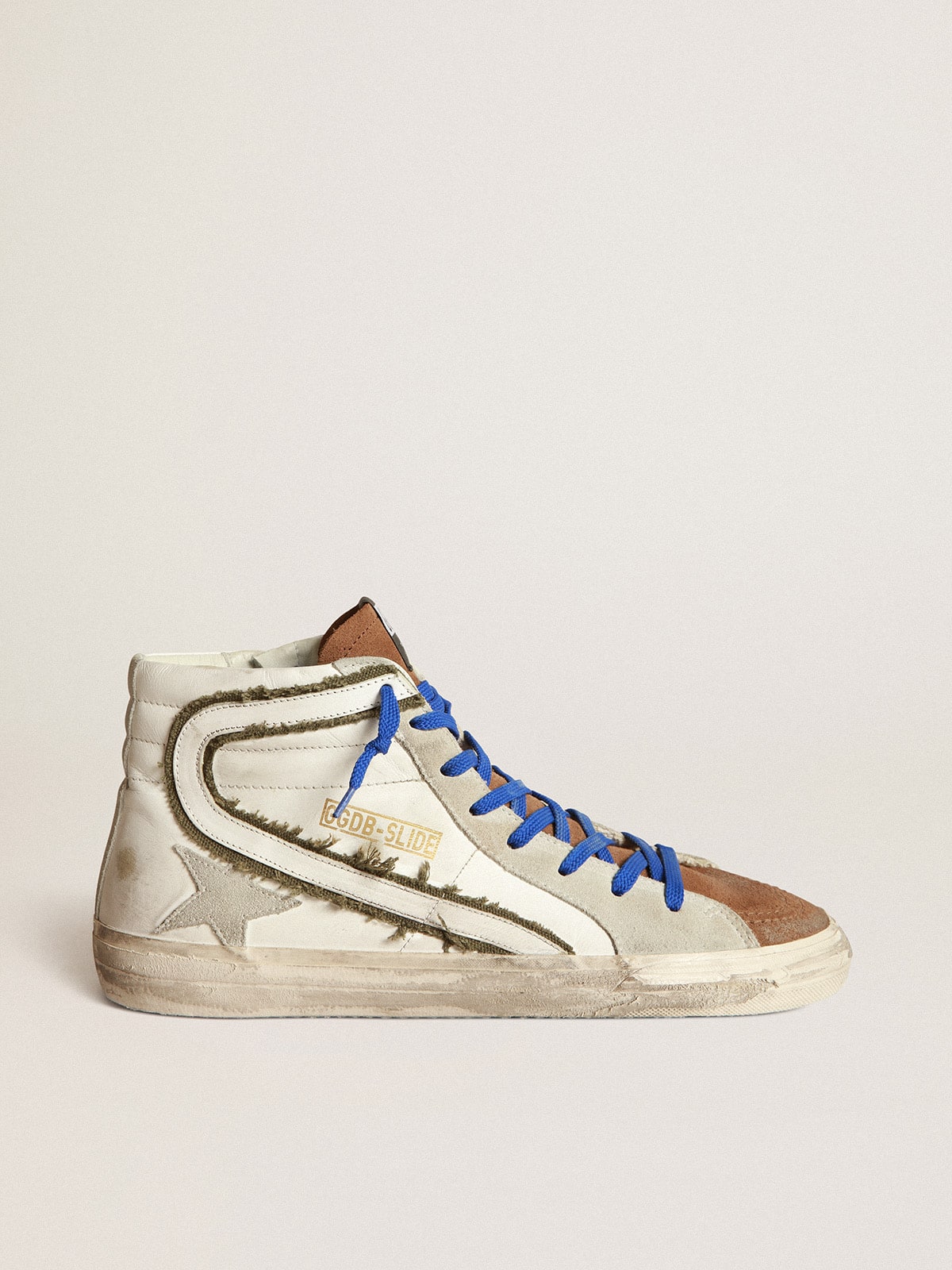 Slide in leather and suede with inserts in raw edge canvas | Golden Goose