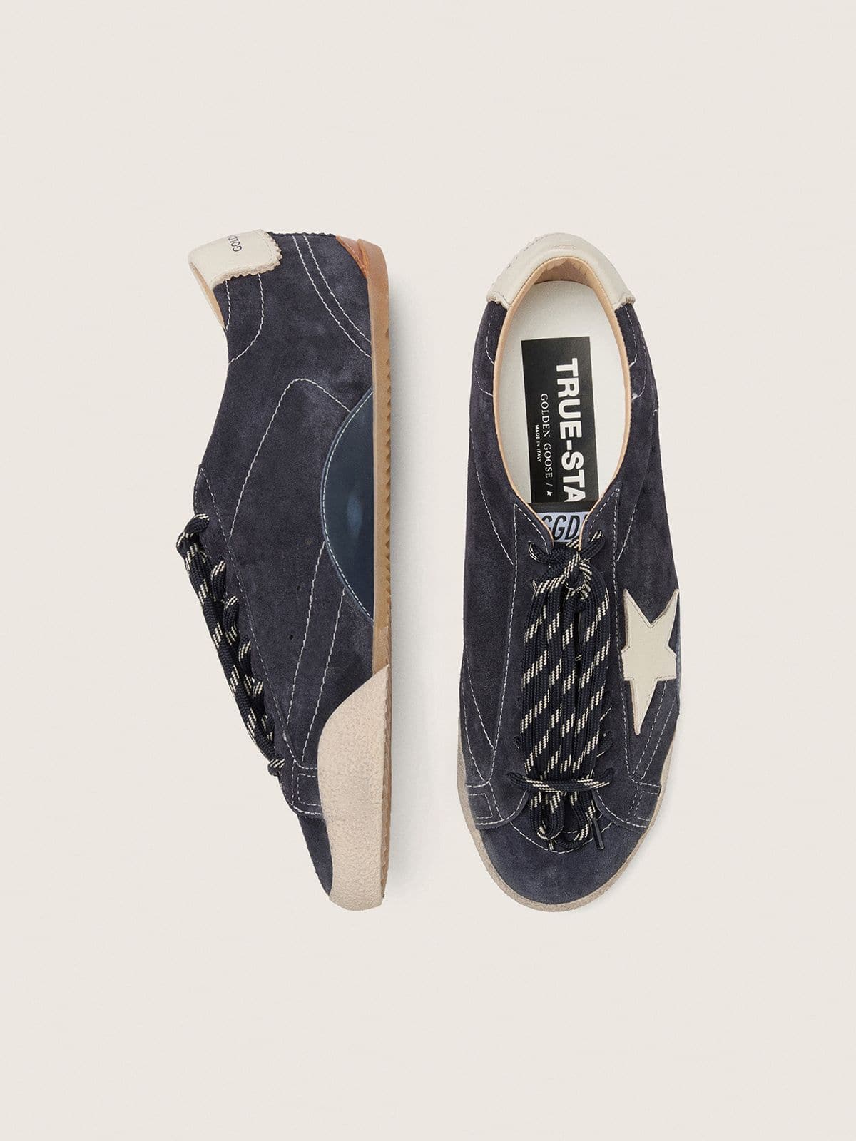Men's True-Star in dark blue suede with white nappa leather star and ...