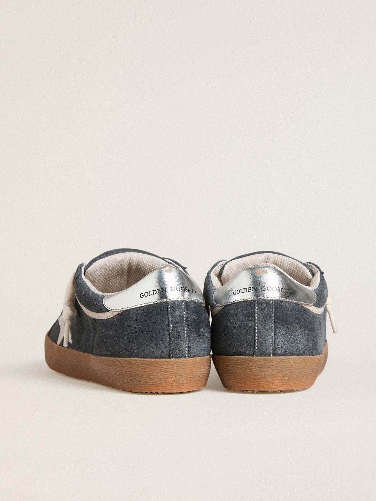 Men's Super-Star in gray suede with white leather star and silver ...