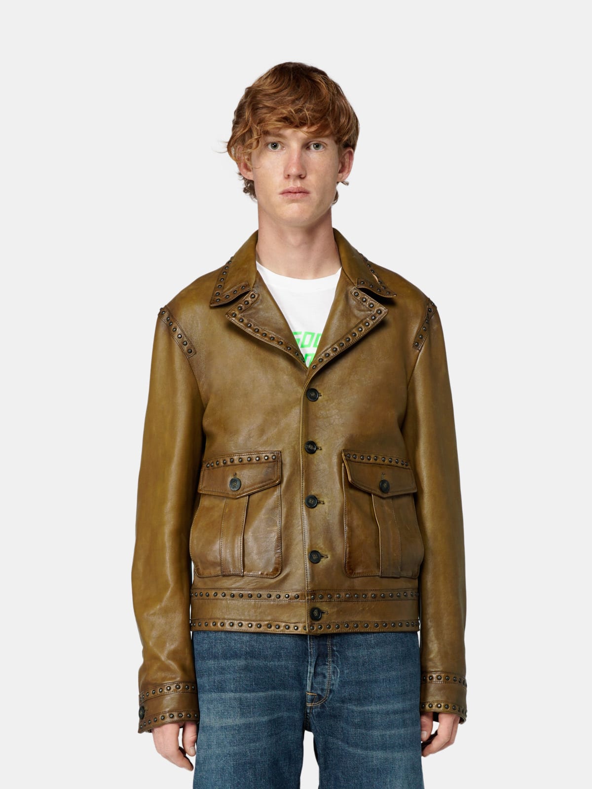 Arjan jacket in leather with decorative studs | Golden Goose 官方网站