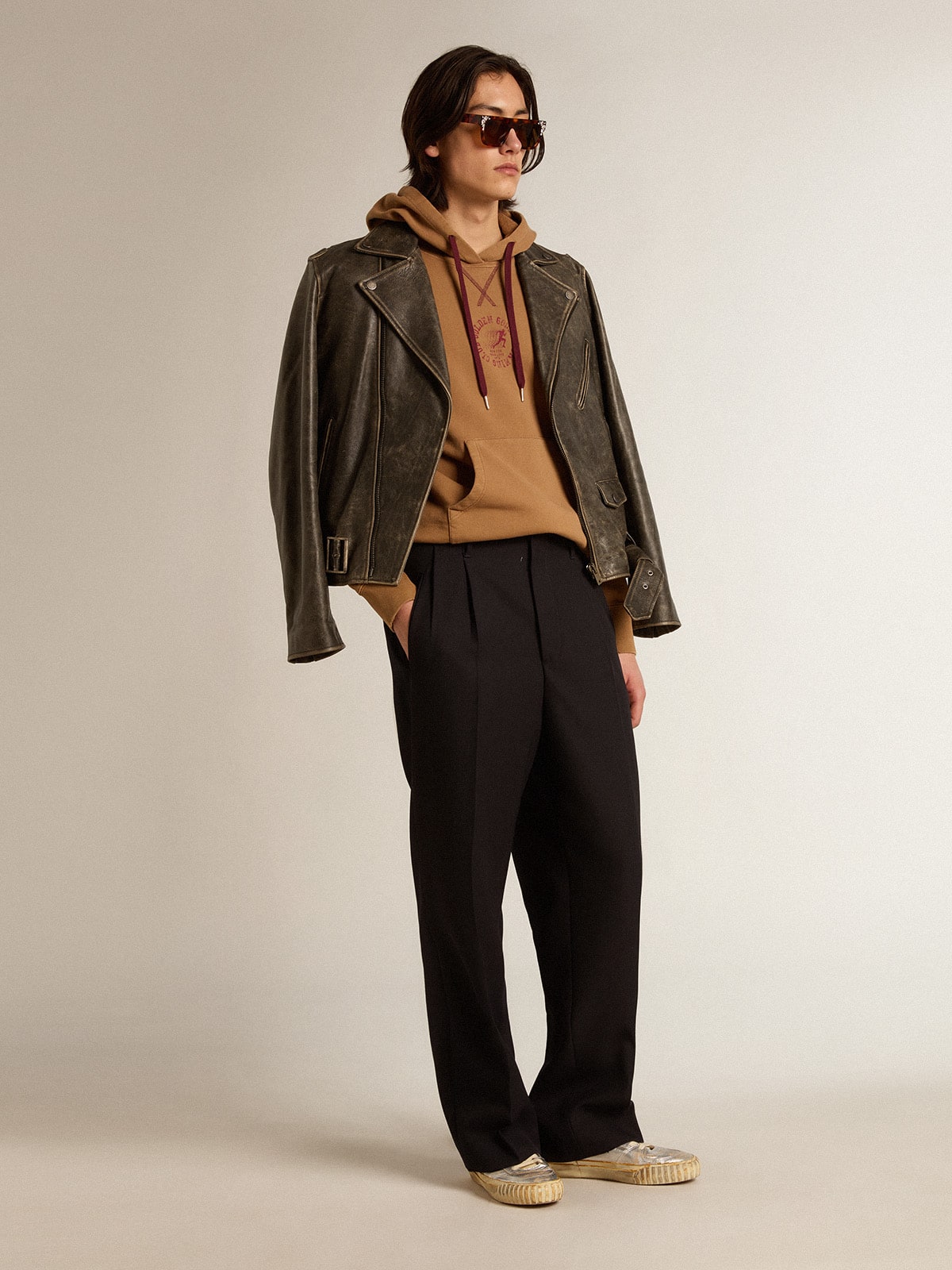 Malt-colored cotton sweatshirt with hood | Golden Goose