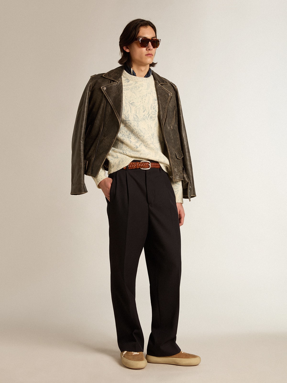 Men’s round-neck sweater in wool with all-over toile de jouy pattern ...