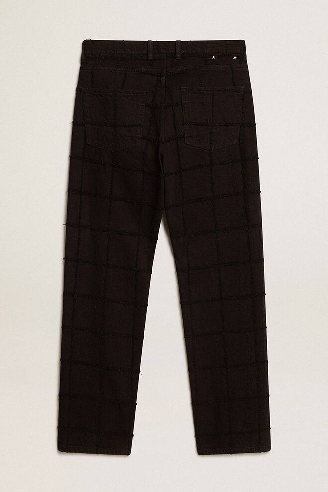 Black cotton pants with 3D-effect checked pattern | Golden Goose