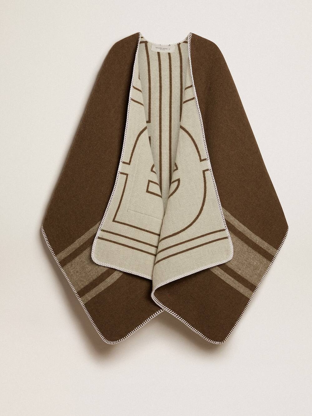 Double-sided cape in military-green wool blend | Golden Goose