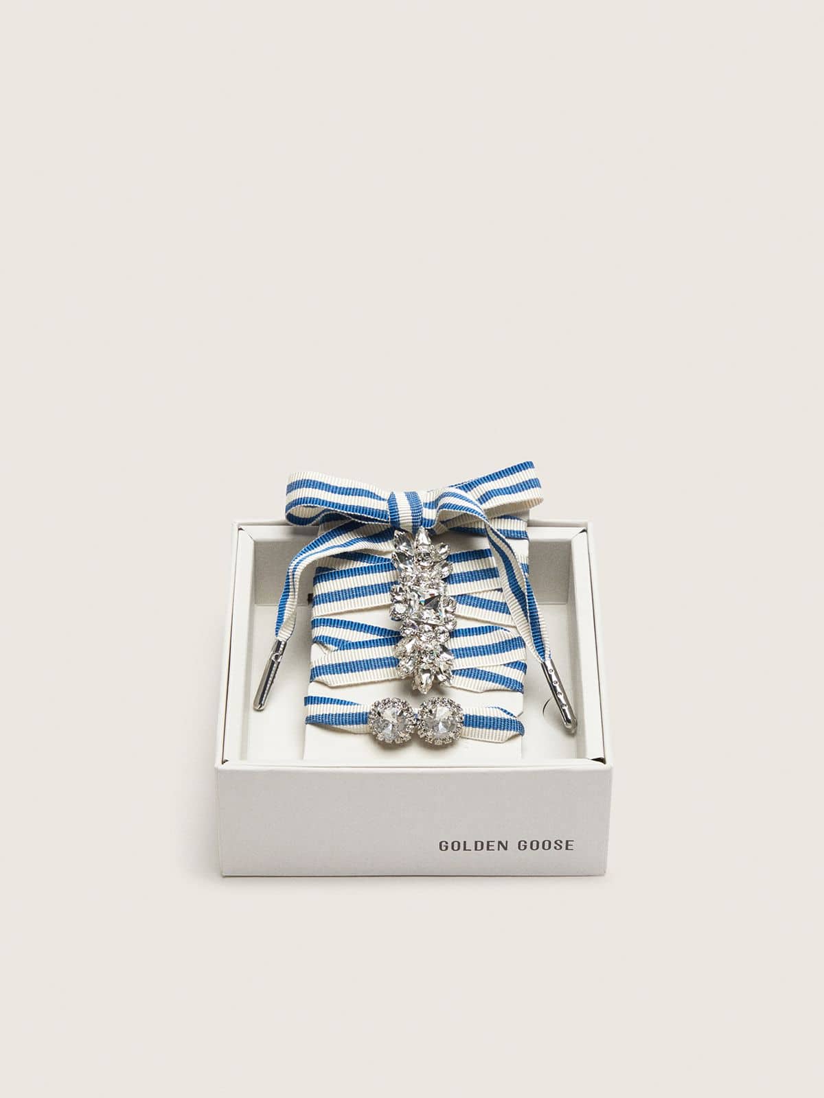 Skin "Sparkling" white and navy blue striped laces with appliqué charms