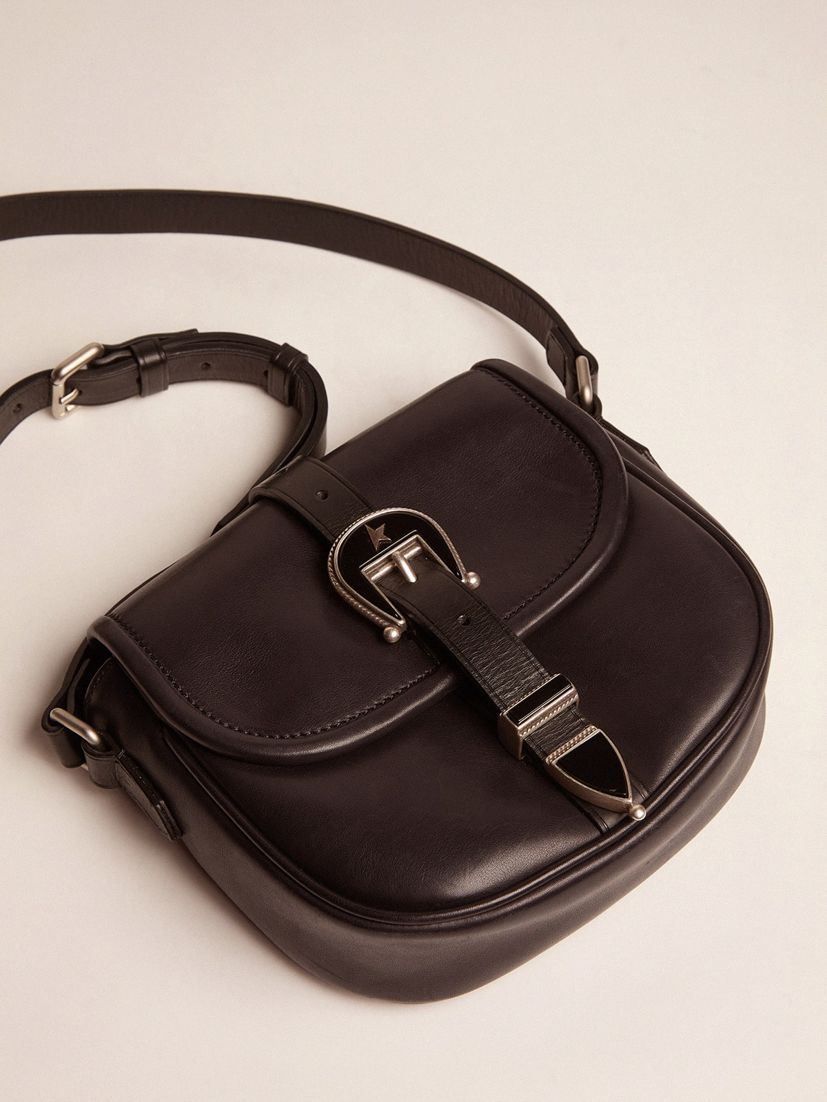 Women's small Rodeo Bag in black leather | Golden Goose