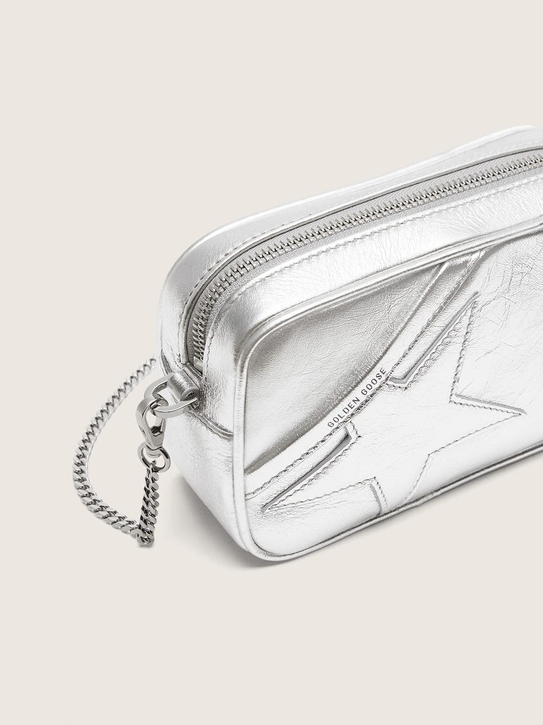 Women's Mini Star Bag in silver laminated leather with tone-on-tone ...