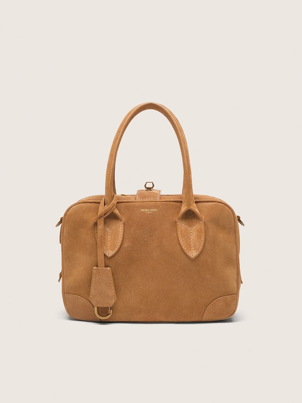 Vita Bag en daim camel et détails or