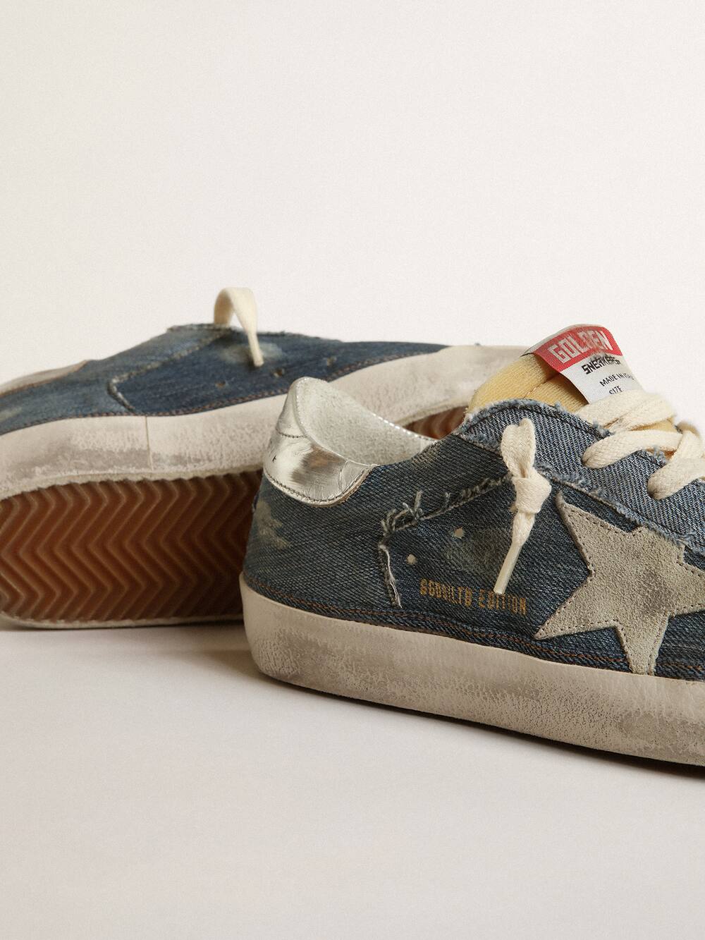 Women’s Super-Star Penstar LTD in denim with silver heel tab | Golden Goose