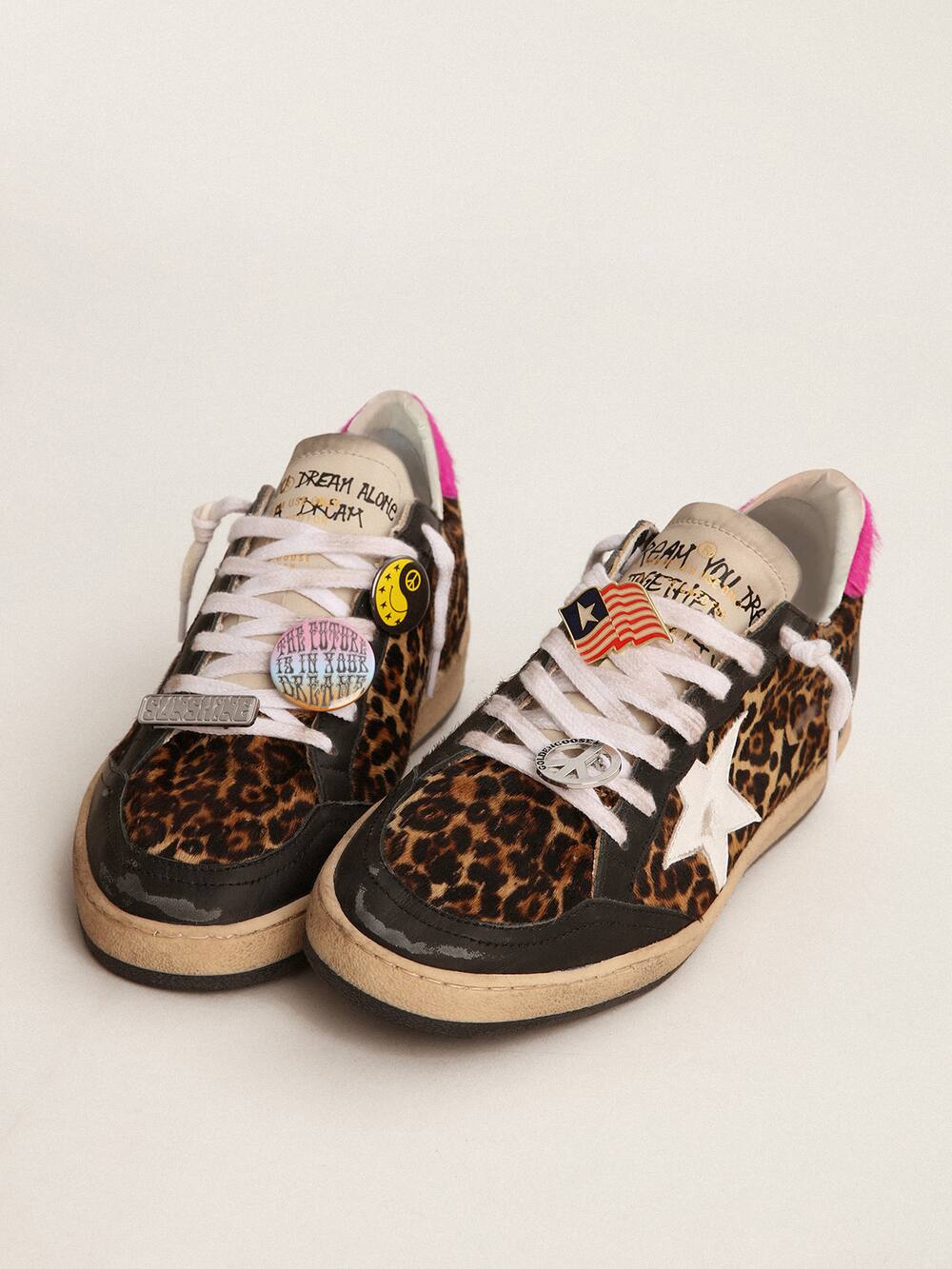 Ball Star sneakers in leopard-print pony skin with a white leather star ...