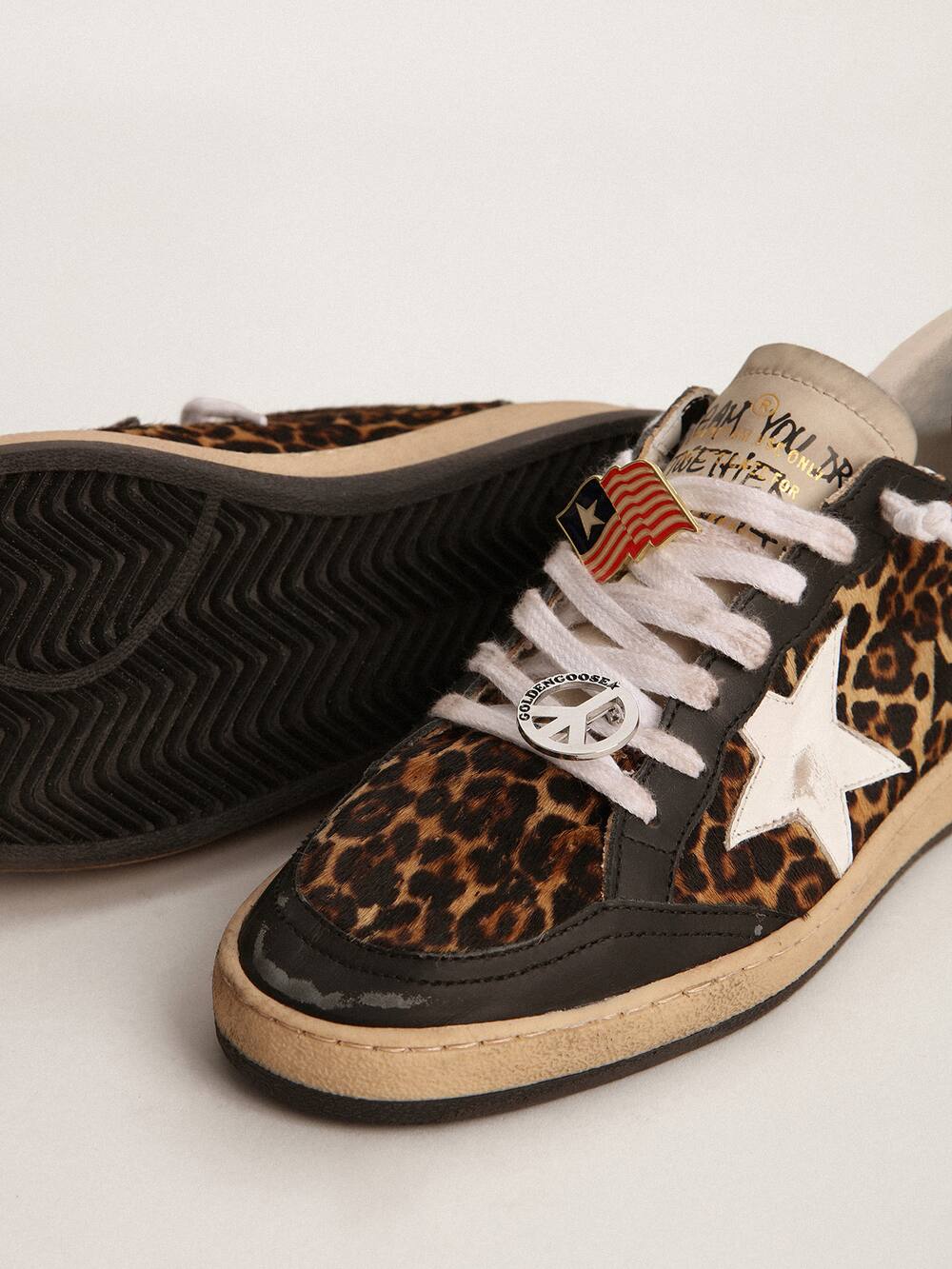 Ball Star sneakers in leopard-print pony skin with a white leather star ...