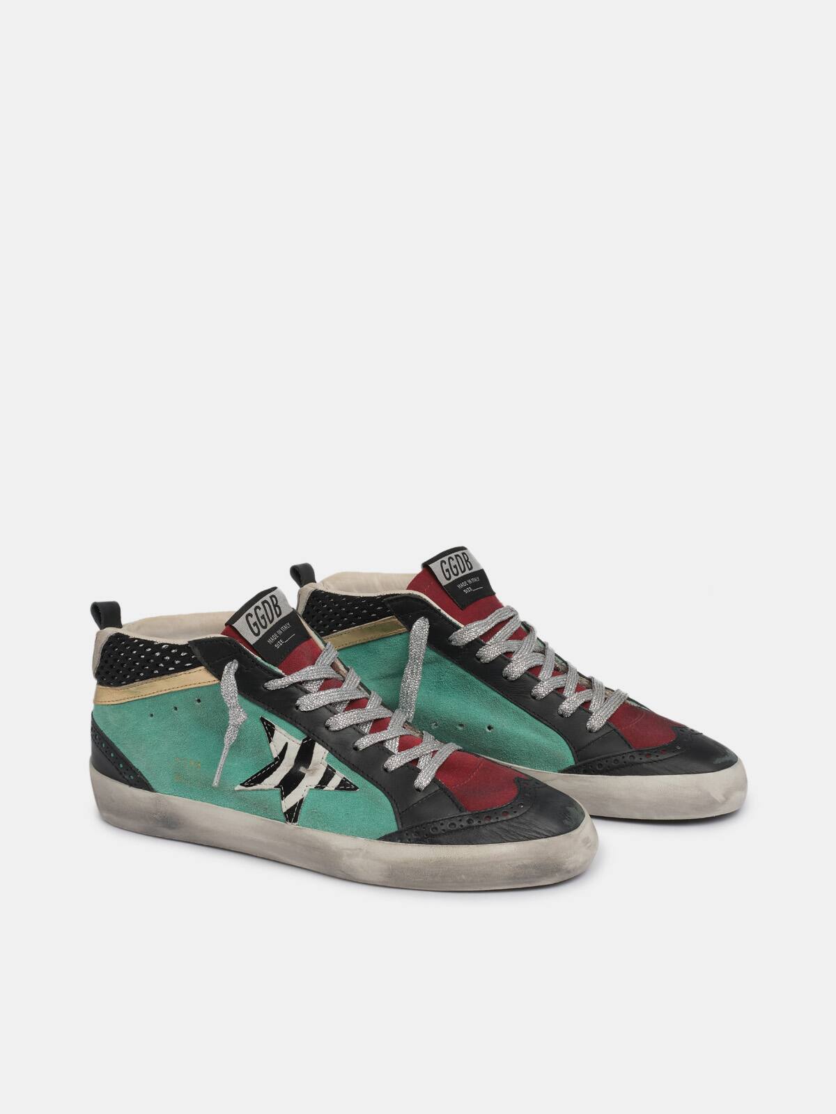 Sneakers Mid-Star mit Schaft aus wassergrünem Rauleder und Lederstern ...