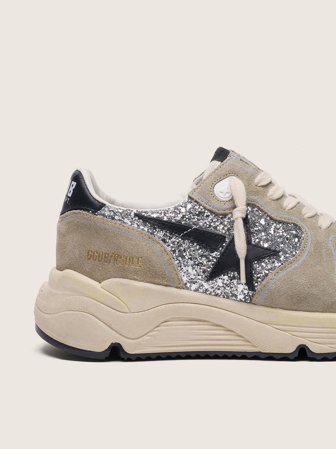 Women's Running Sole in silver glitter and dove gray suede | Golden Goose