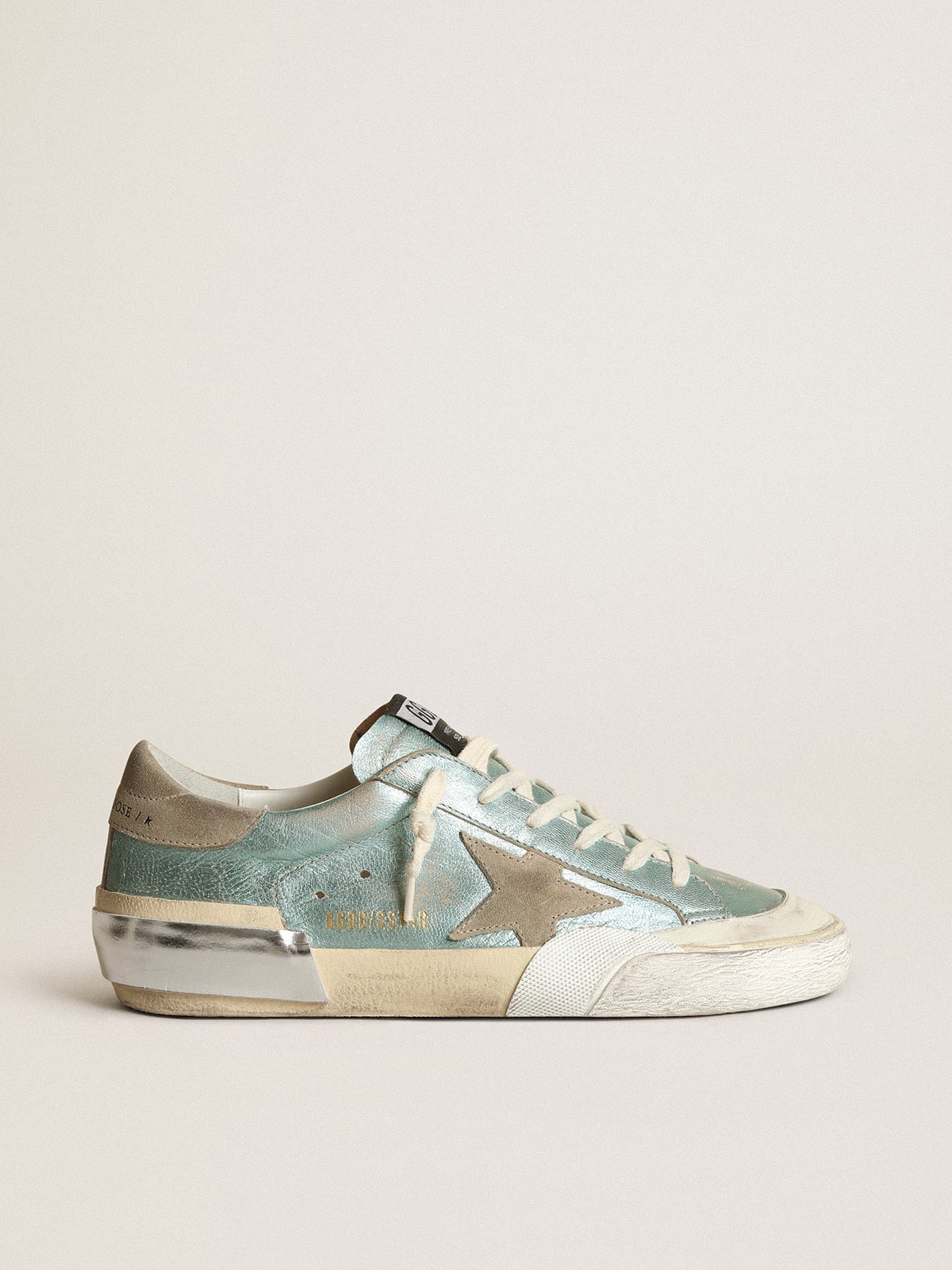 Women's Super-Star in mint green laminated leather with gray star ...