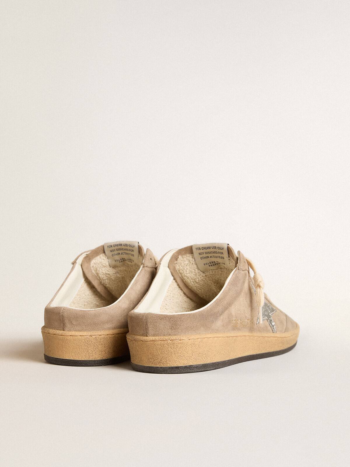 Ball Star Sabots in dove-gray suede with silver glitter star | Golden Goose