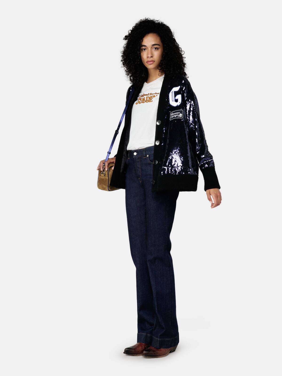 Cardigan Alisea avec sequins bleus | Golden Goose Official Website