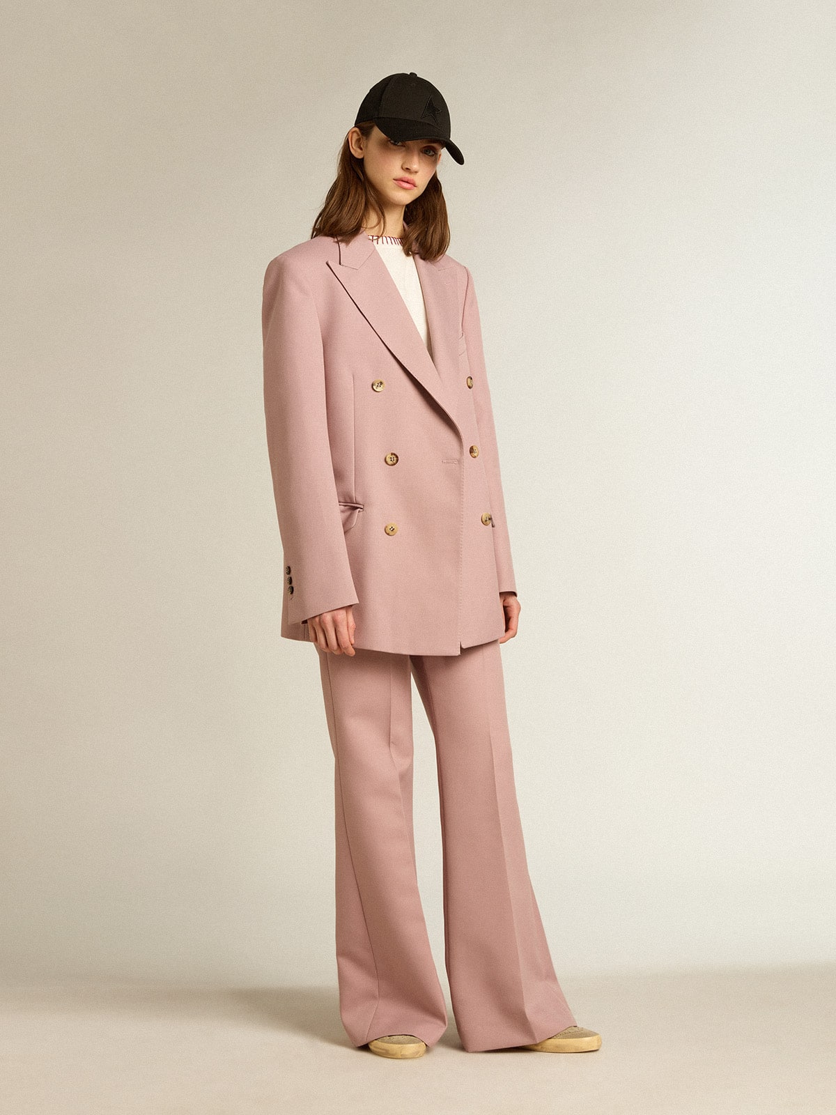 Double-breasted blazer in pink tailoring fabric | Golden Goose