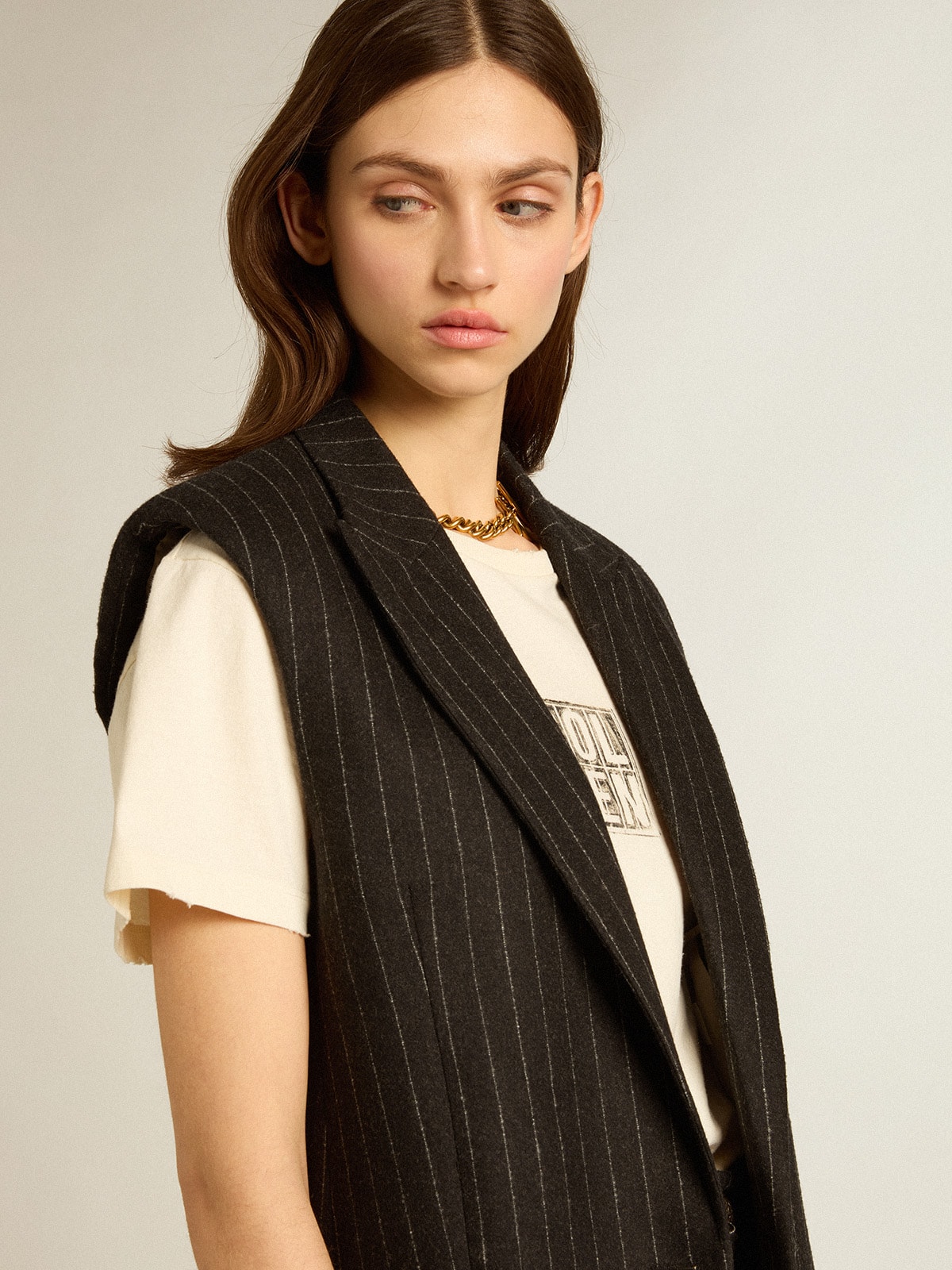 Women’s vest in gray melange wool | Golden Goose