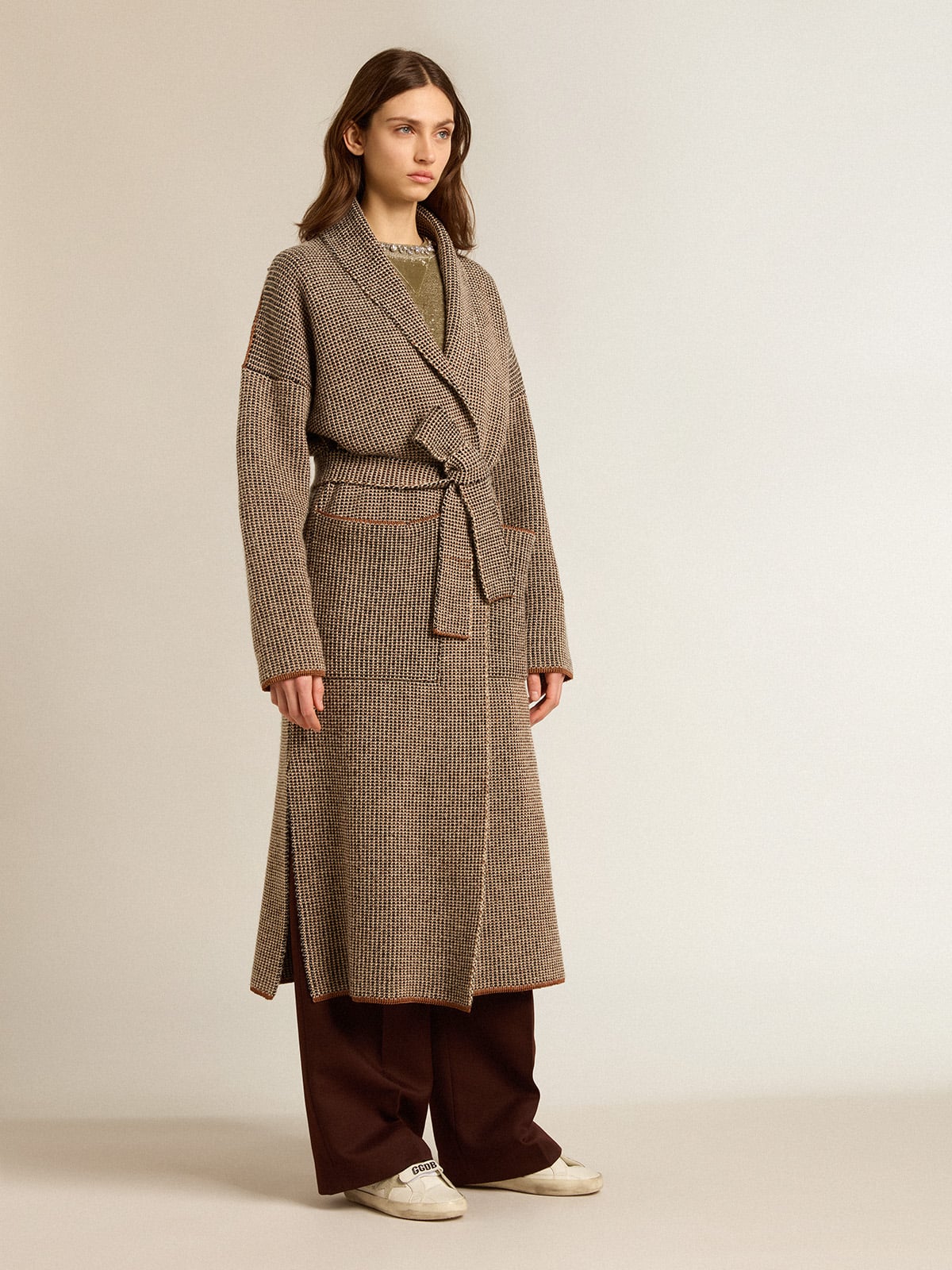 Long brown cardigan with belt | Golden Goose