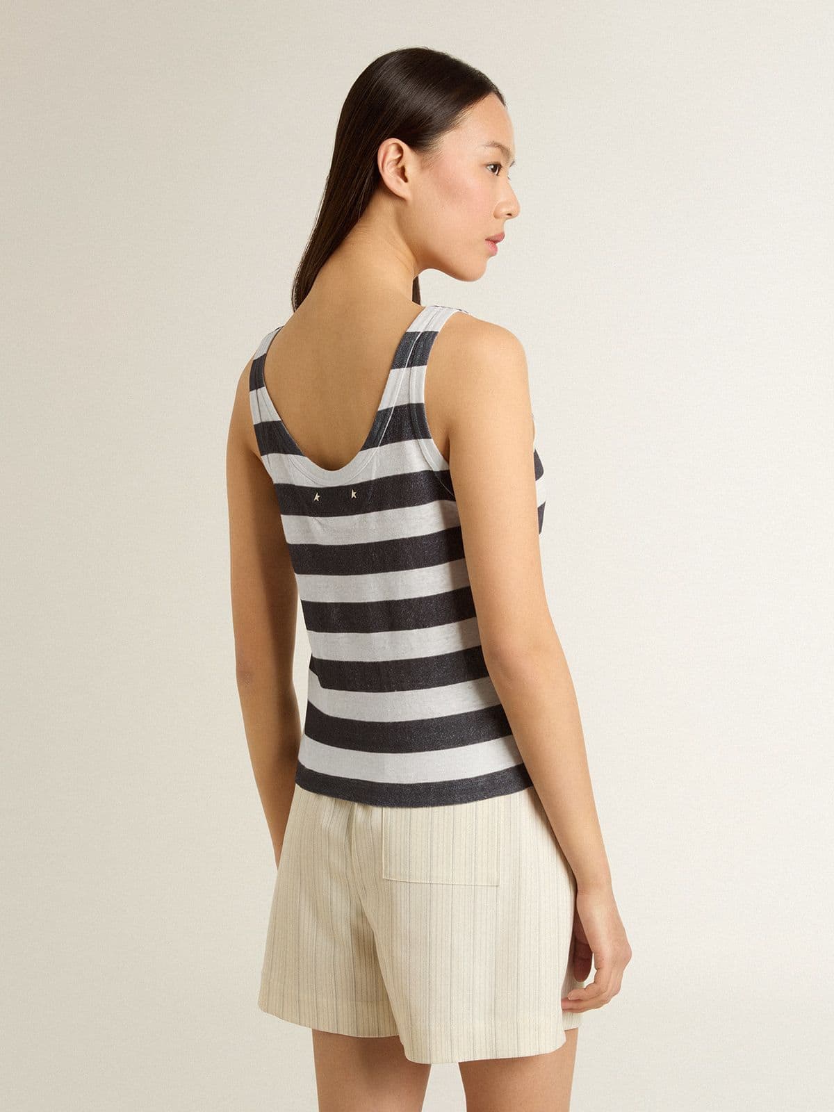 Women's white and blue striped linen jersey top with lobster print ...