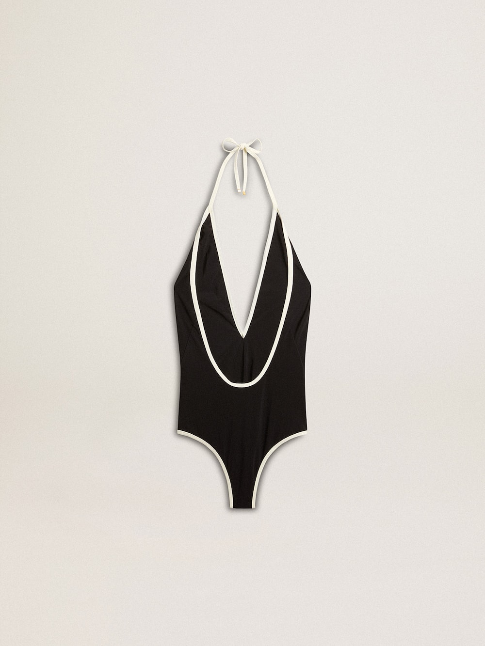 One-piece swimsuit with V-neck and contrasting trim | Golden Goose