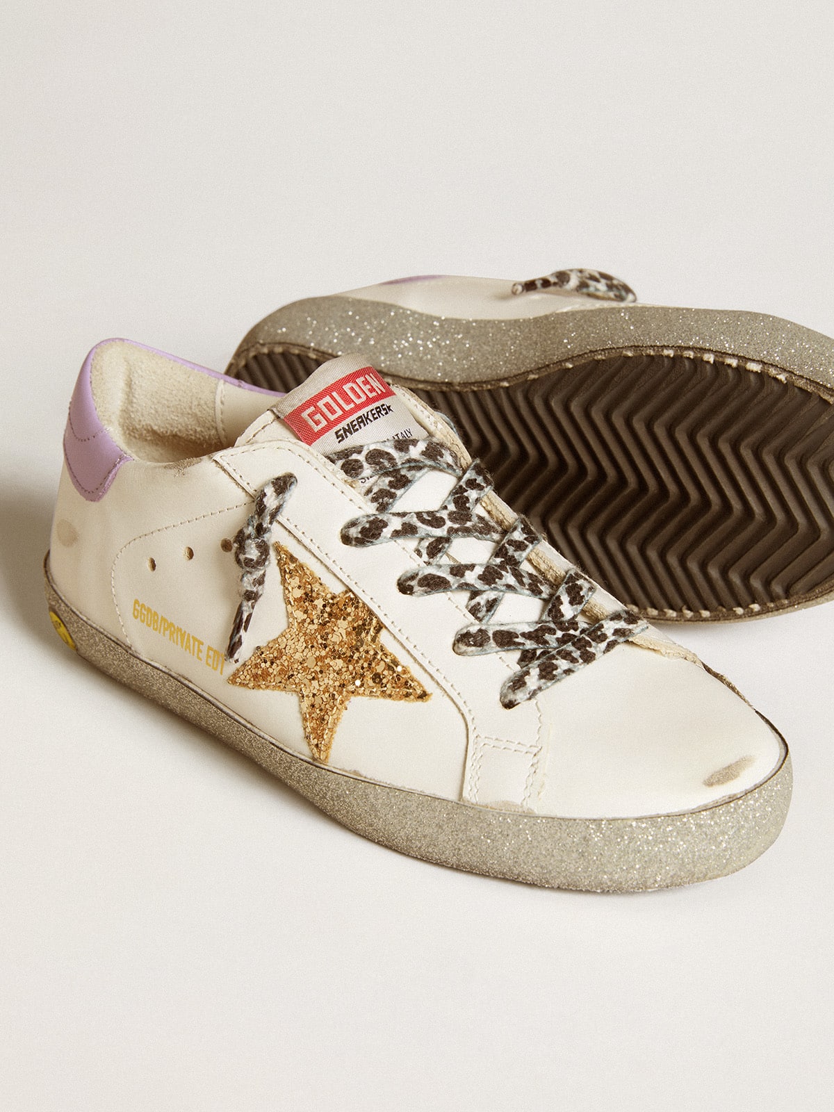 Super-Star LTD with gold glitter star and purple leather heel tab ...